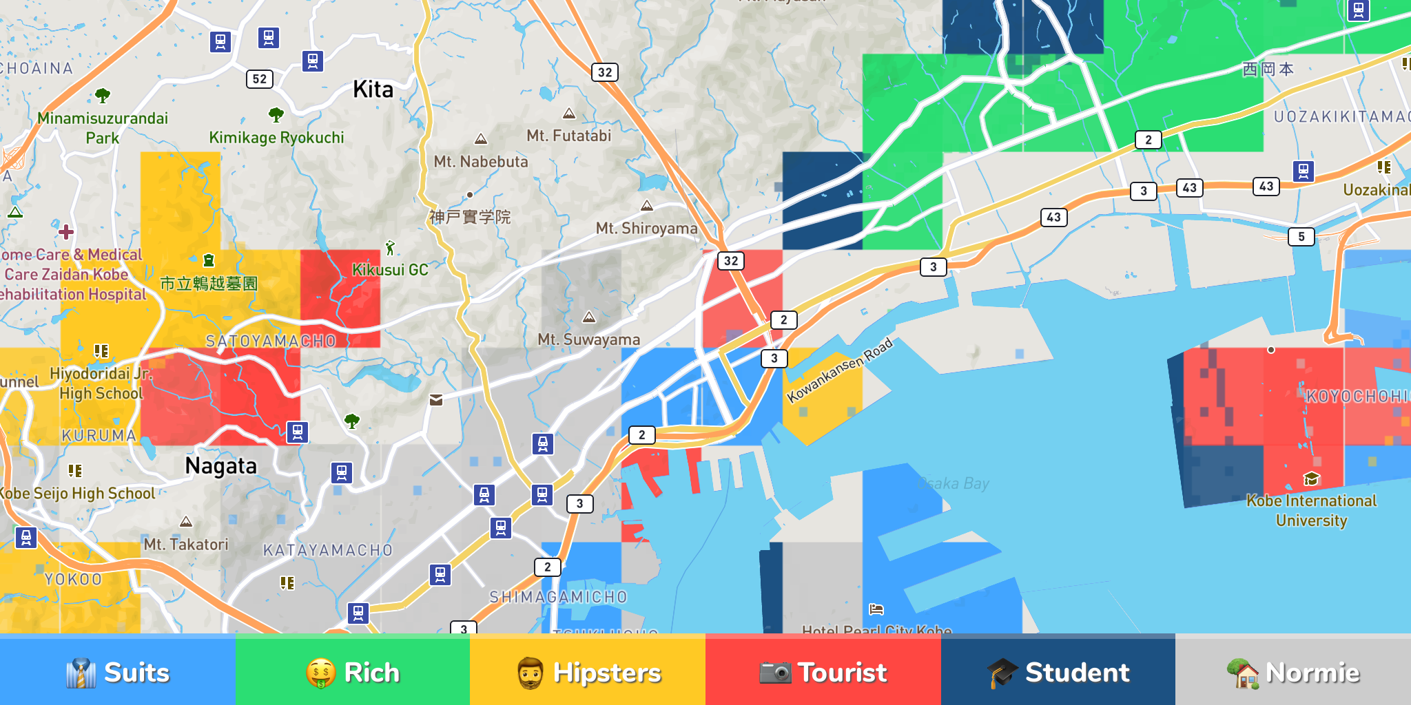 Kobe Neighborhood Map